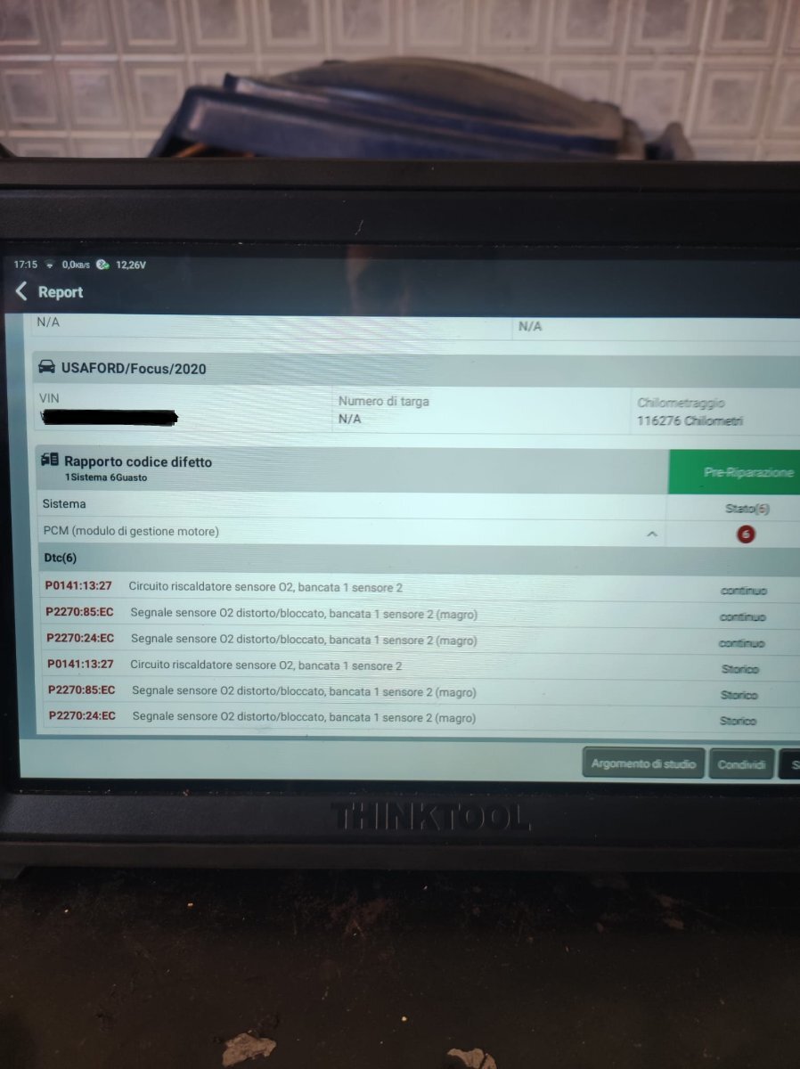 [Ford Focus 01/2020 1499cc ZTDA 88Kw Diesel] Errore P2270 - Segnale ...